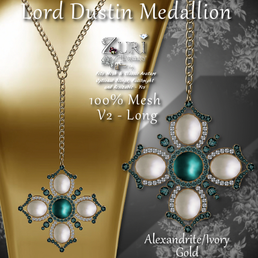Second Life Marketplace - c. Zuri's Lord Dustin Mesh Medallion V2 Alexandrite/Ivory-Gold